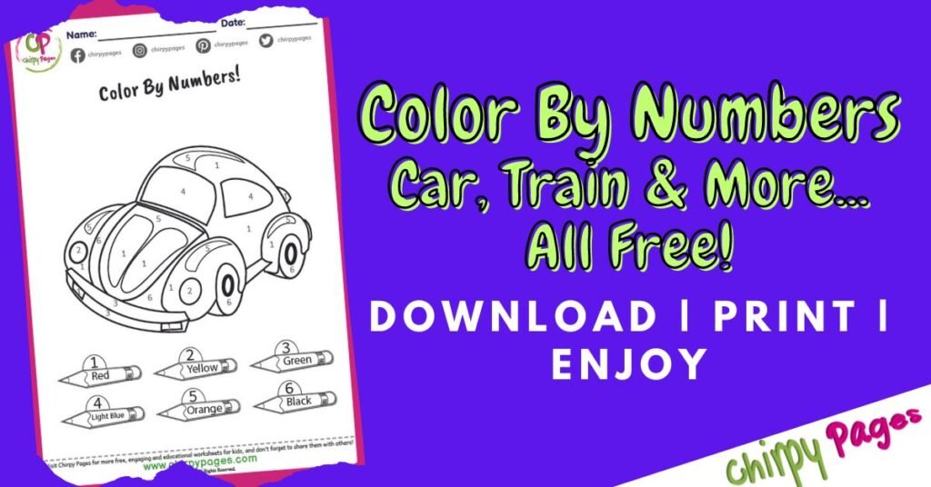 Color By Number – Car, Train and More! - Chirpy Pages