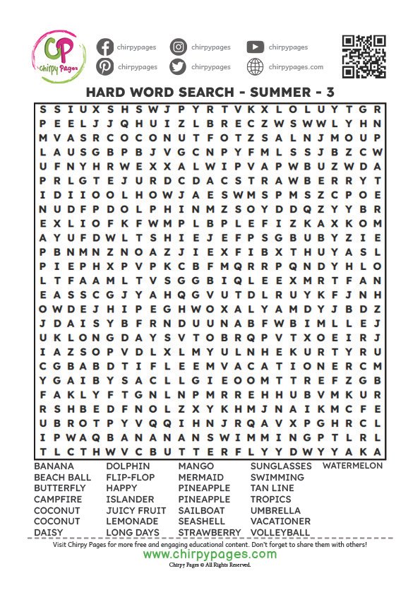 Hard Word Search – Summer Theme - Chirpy Pages